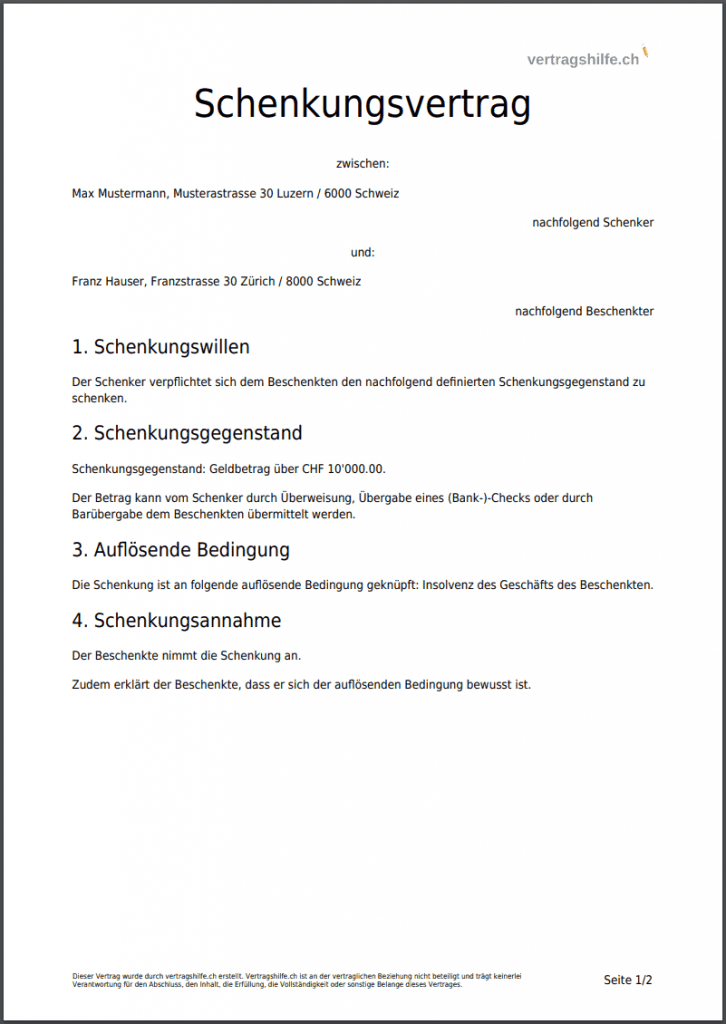 Schenkungsvertrag Fur Auto